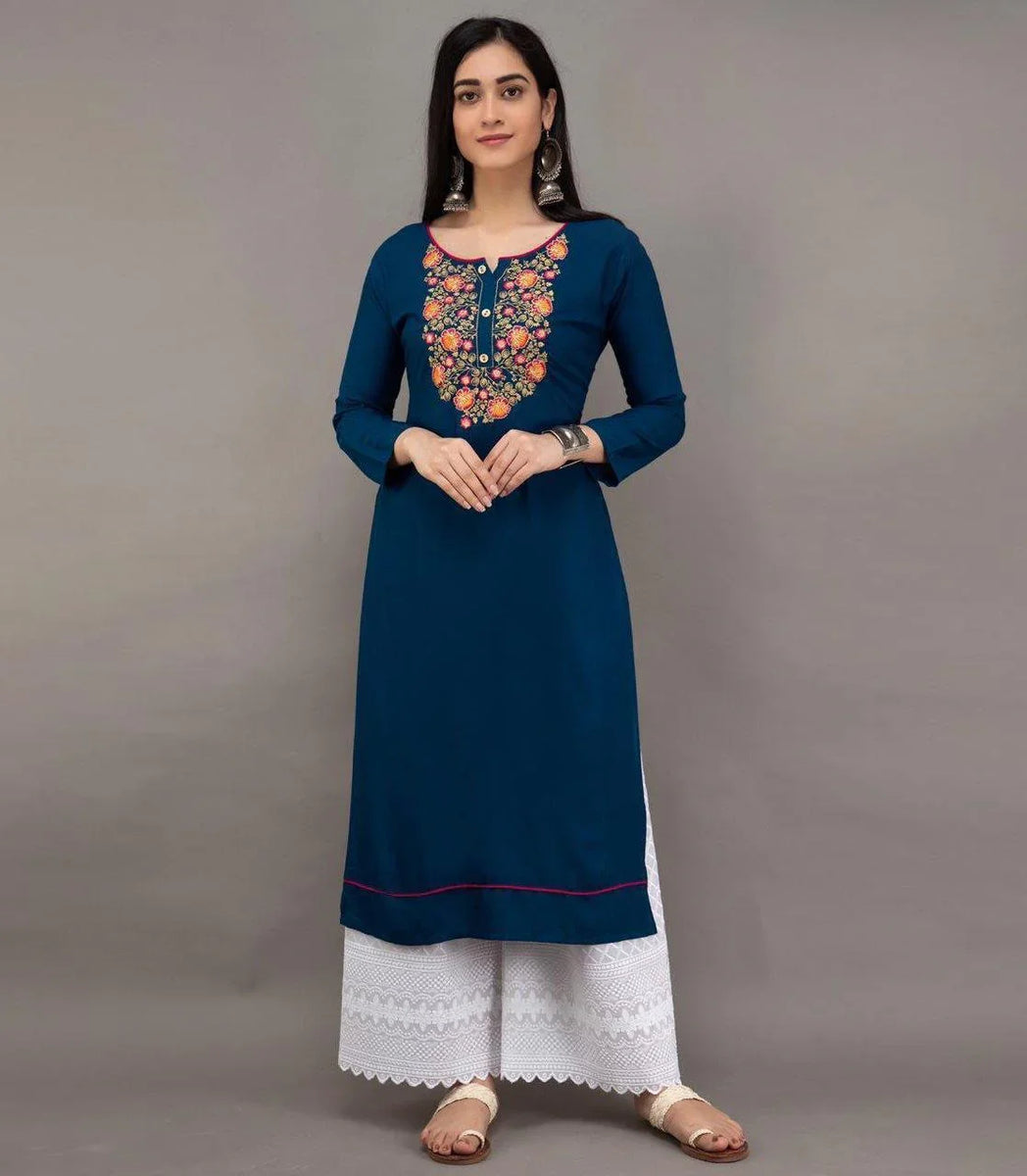 Designer Mart - Women's Stitched Rayon Fabric Kurti Plazo Set